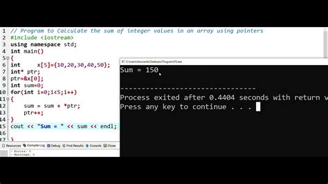 Calculate Sum Of Arrays Values Using Pointers Youtube