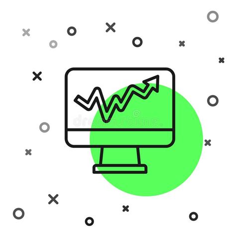 Black Line Computer Monitor With Graph Chart Icon Isolated On White Background Report Text File