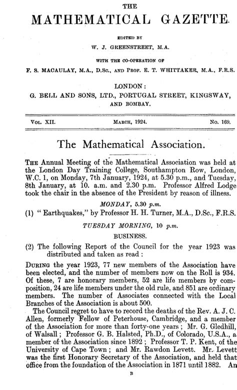 The Mathematical Association The Mathematical Gazette Cambridge Core