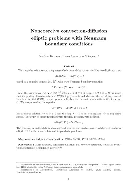 Pdf Noncoercive Convectiondiffusion Elliptic Problems With Neumann Boundary Conditions