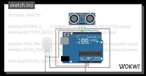 GABUNGAN ARDUINO ULTRASONIK DAN DHT Wokwi ESP STM Arduino Simulator