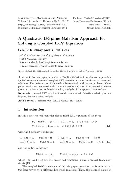 Pdf A Quadratic B Spline Galerkin Approach For Solving A Coupled Kdv
