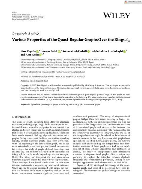 Pdf Various Properties Of The Quasi Regular Graphs Over The Rings Z N