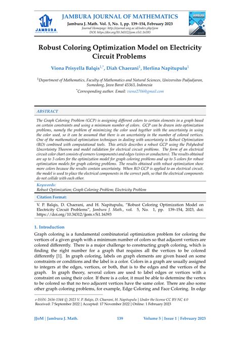Pdf Robust Coloring Optimization Model On Electricity Circuit Problems