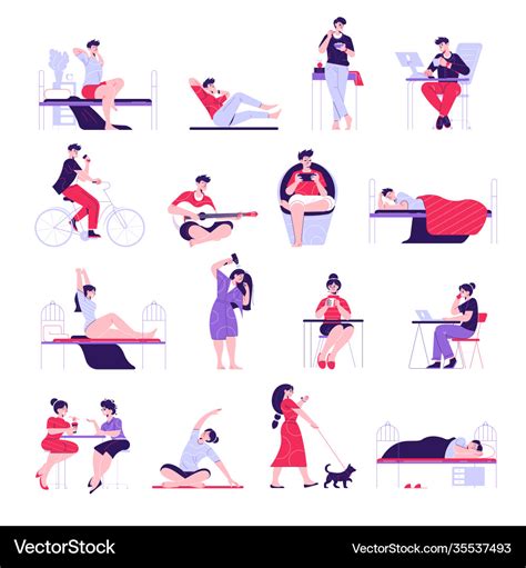 Daily Routine Icons Collection Royalty Free Vector Image