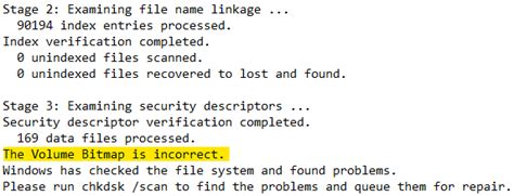 Sample Chkdsk Errors