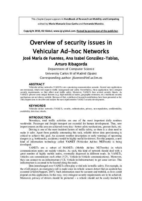 Pdf Overview Of Security Issues In Vehicular Ad Hoc Networks
