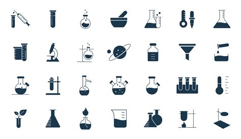 Science Laboratory Equipment Icon Set Pharmacy Lab Glassware Beakers Test Tube Glass And