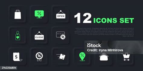 지갑 장바구니에 추가 닫힘 위치 백분율 하트 태그 할인 및 판지 상자 아이콘이 있는 행잉 기호를 설정합니다 벡터 0명에 대한 스톡 벡터 아트 및 기타 이미지 Istock