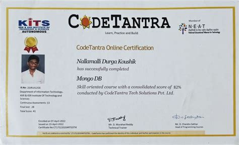 Durga Koushik On Linkedin Codetantra Mongodb Coursecompletion