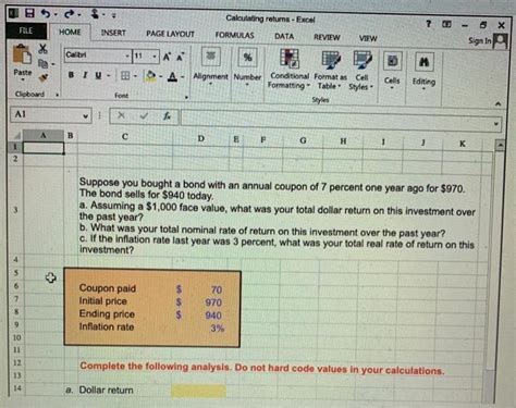 solved calculating returns excel Х file home insert