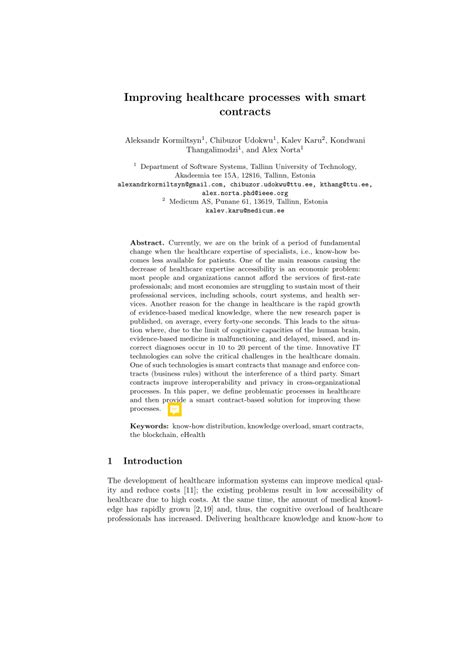 Pdf Improving Healthcare Processes With Smart Contracts