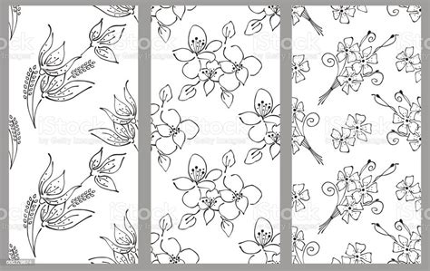 벡터 꽃 그림의 세트 흑인과 백인 꽃다발 꽃 잎 장식 요소와 함께 완벽 한 패턴 손으로 그린된 등고선과 선 낙서 스타일 그래픽 일러스트 레이 션 검은색에 대한 스톡 벡터