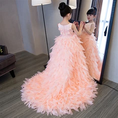 Платья с цветочным узором и аппликацией для девочек с длинным шлейфом без рукавов бальное