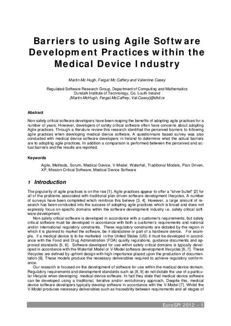 Pdf Barriers To Using Agile Software Development Practices Within The Medical Device Industry