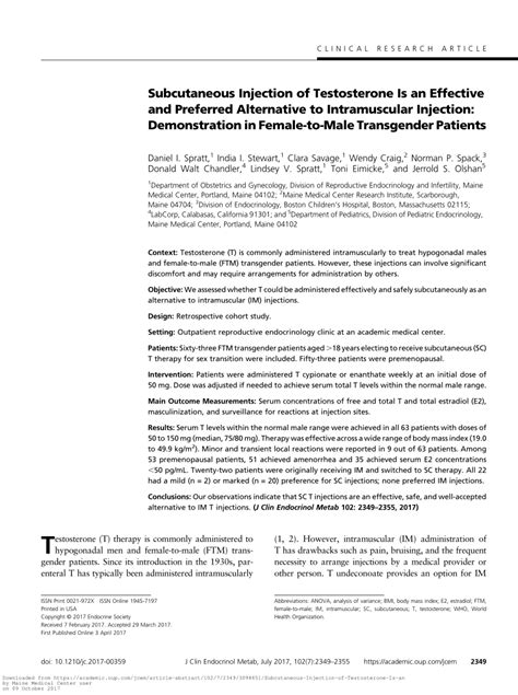 Pdf Subcutaneous Injection Of Testosterone Is An Effective And