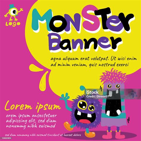 배너 몬스터 외계인 귀여운 다채로운 행복 한 미소 벡터 일러스트 디자인 캐릭터 06 0명에 대한 스톡 벡터 아트 및 기타 이미지 0명 Freak Show Fun