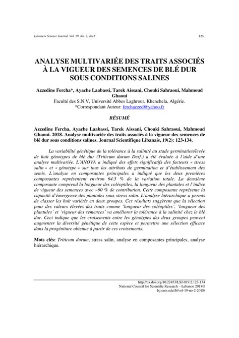 Pdf Multivariate Analysis Of Traits Associated With Durum Wheat Seed