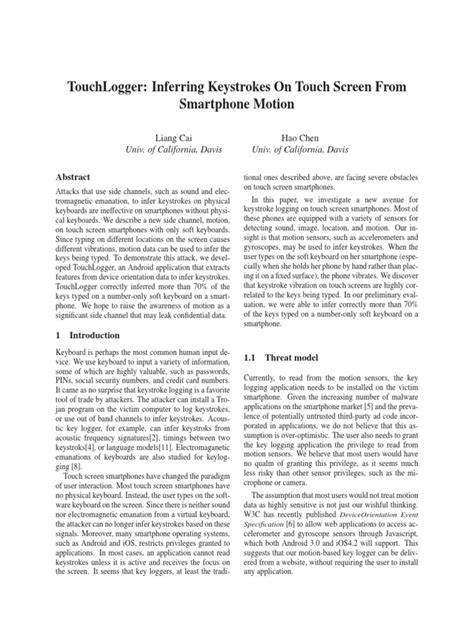 Touchlogger Inferring Keystrokes On Touch Screen From Smartphone