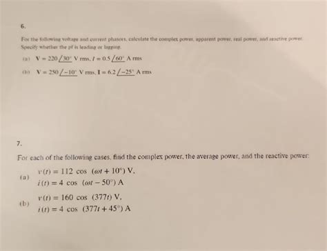 solved for the following voltage and current phasors