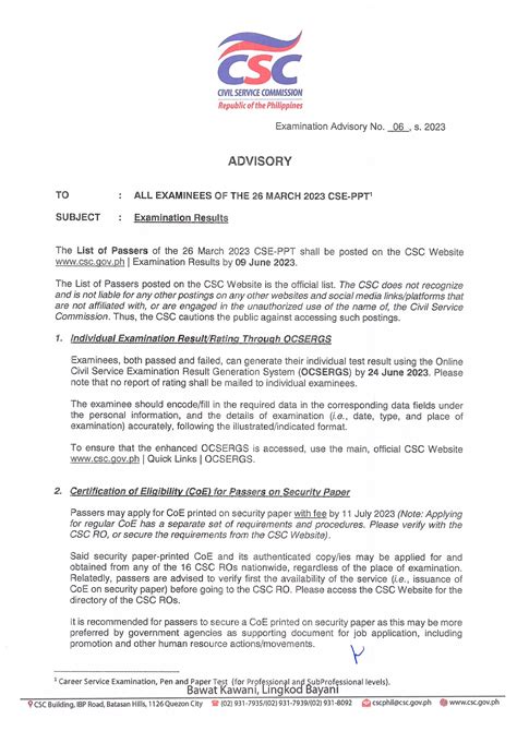 Civil Service Exam Result 2023 August Csccse Ppt Results Bclte Passers List Pdf