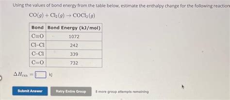 Solved Using the values of bond energy from the table below, | Chegg.com