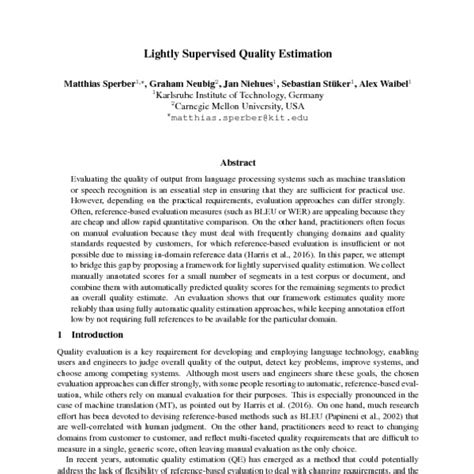 Lightly Supervised Quality Estimation Acl Anthology