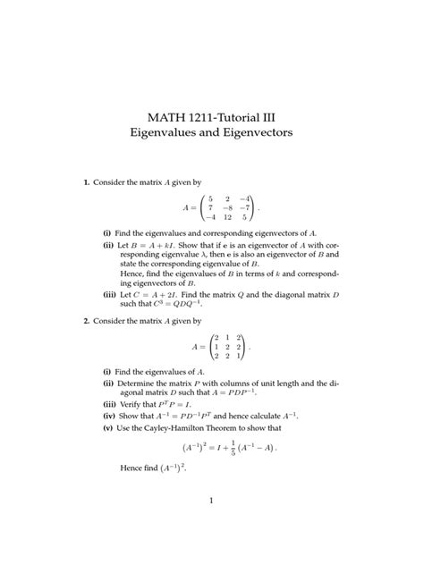 math 1211 tutorial iii eigenvalues and eigenvectors pdf eigenvalues