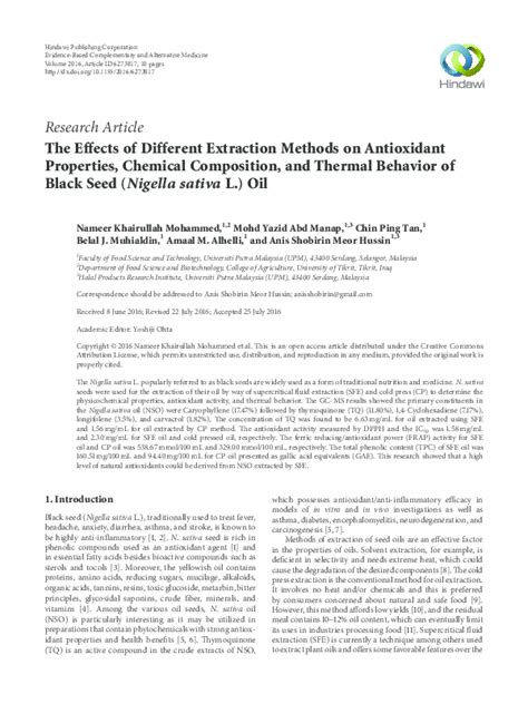 Pdf The Effects Of Different Extraction Methods On Antioxidant Properties Chemical