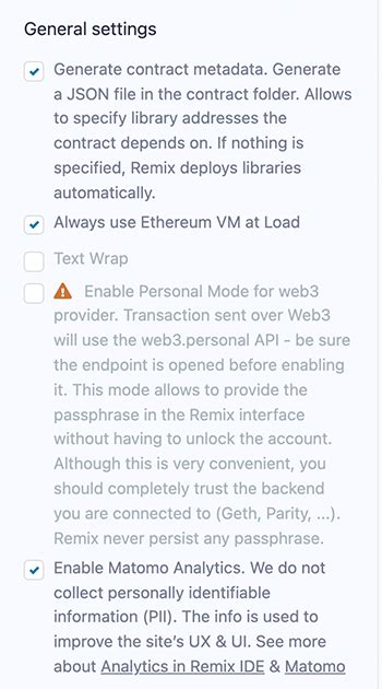 Settings Remix Ethereum IDE 1 Documentation