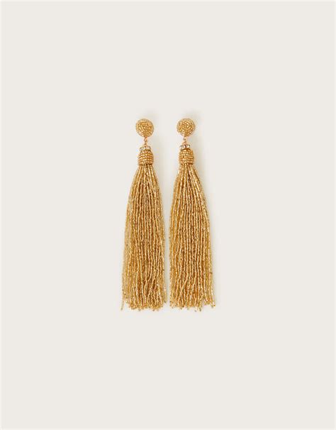 Beaded Tassel Earrings Gold