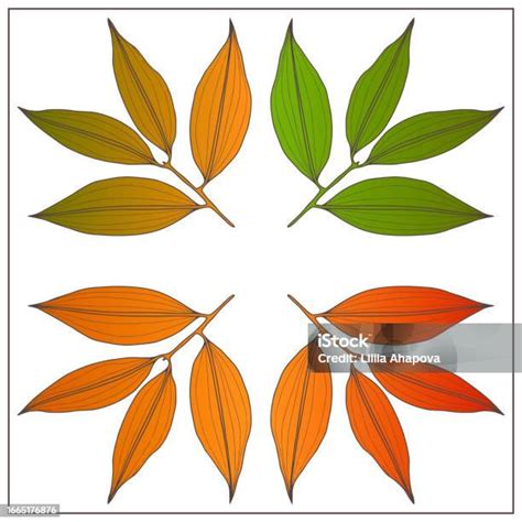 다양한 디자인 패턴 장식 월페이퍼 표지 카드 및 프리젠 테이션을 만들기위한 나뭇잎이있는 4 개의 가을 가지 세트 0명에 대한