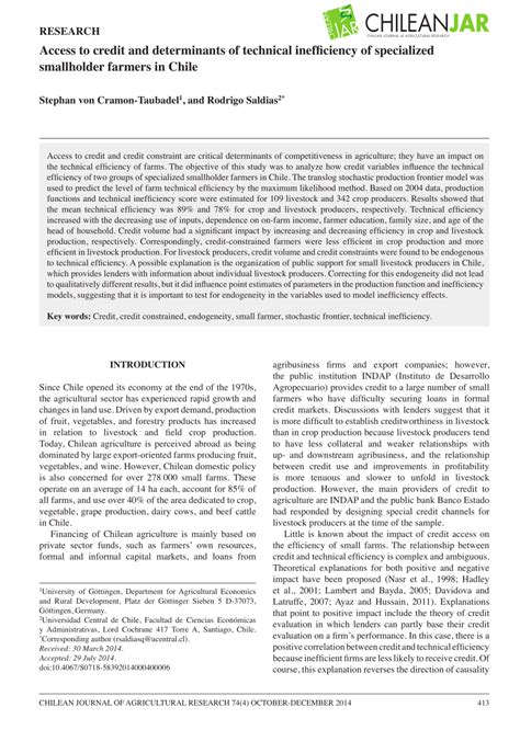 Pdf Access To Credit And Determinants Of Technical Inefficiency Of Specialized Smallholder