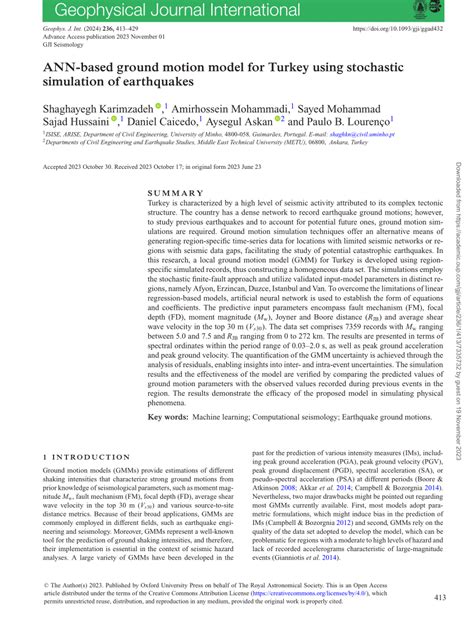 Pdf Ann Based Ground Motion Model For Turkey Using Stochastic