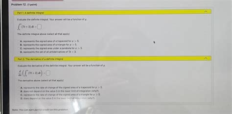 solved problem 12 1 point part 1 a definite integral