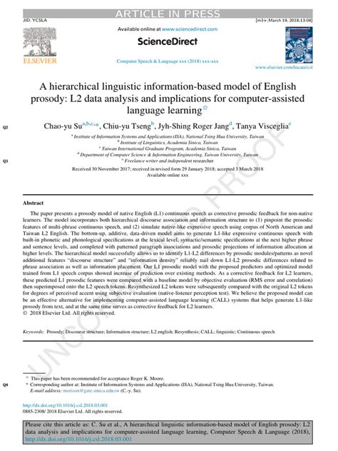 a hierarchical linguistic information based model of english prosody