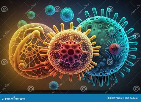 various multicolored round viruses with spikes stock illustration
