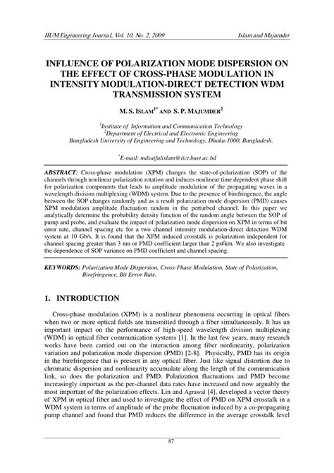 Pdf Influence Of Polarization Mode Dispersion On The Effect Of Cross