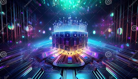 quantum computer performing complex calculations with data flowing