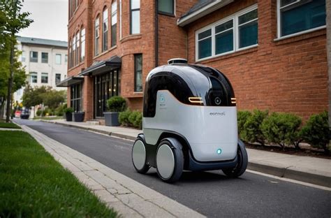 Premium Photo Autonomous Delivery Robots On City Sidewalk