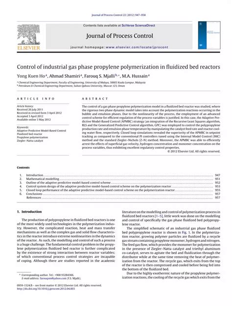 Pdf Control Of Industrial Gas Phase Propylene Polymerization In