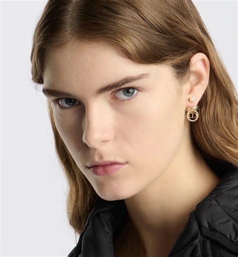 Dior Tribales 귀걸이 골드 피니시 메탈 And 화이트 레진 진주 실버 톤 크리스탈 Dior