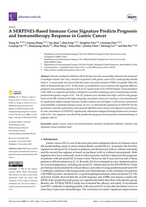 Pdf A Serpine1 Based Immune Gene Signature Predicts Prognosis And Immunotherapy Response In