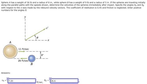 Solved Sphere A Has A Weight Of 56 Lb And A Radius Of 8 In While