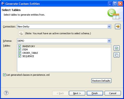 Generating Entities From Tables