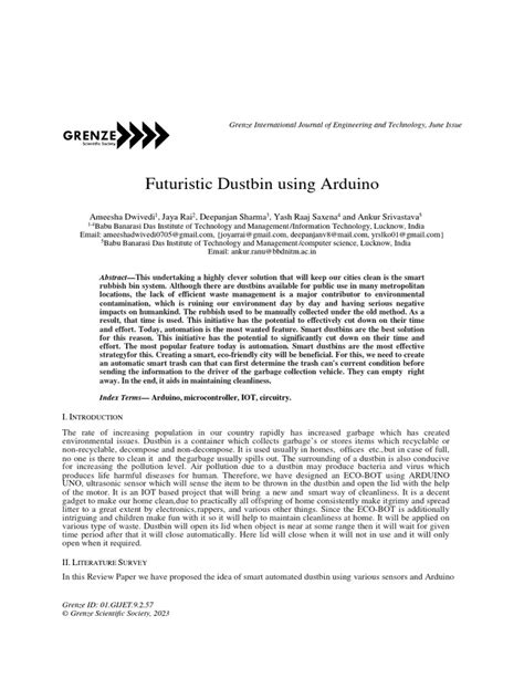 Futuristic Dustbin Using Arduino Pdf Ultrasound Electric Motor