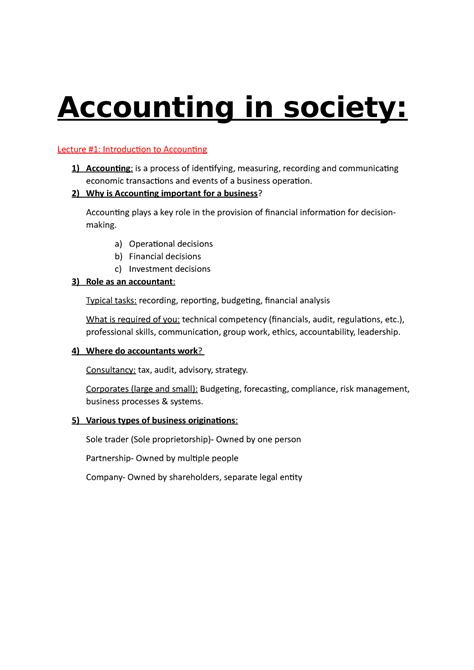 Accounting In Society Lecture Notes 1 13 Accounting In Society Lecture 1 Introduction To
