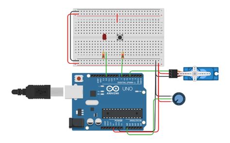Circuit Design Arduino Servo Motor Controlling With Potentiometer And Led Tinkercad