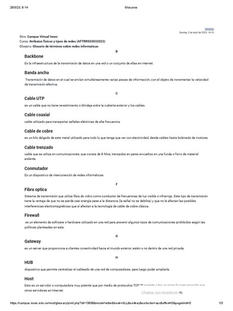 Glosario De Términos De Redes Informáticas Pdf Red De Computadoras