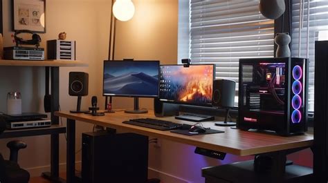 Ergonomic Computer Desk Setups With Multiple Screen Premium Ai